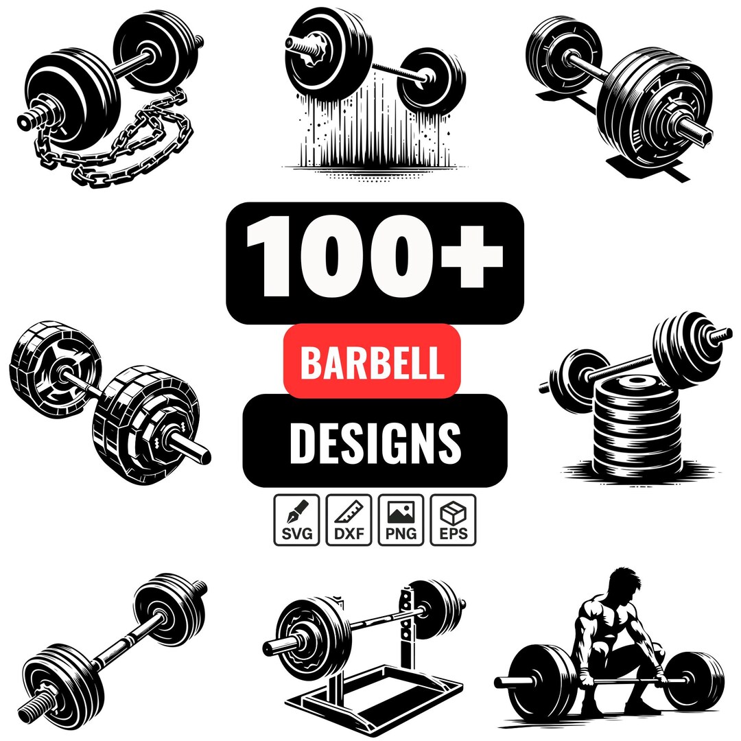 Barbell SVG Bundle, 100+ Weightlifting Designs, Gym Life Clipart for ...