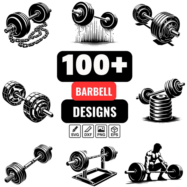 Barbell SVG Bundle, 100+ Weightlifting Designs, Gym Life Clipart for ...