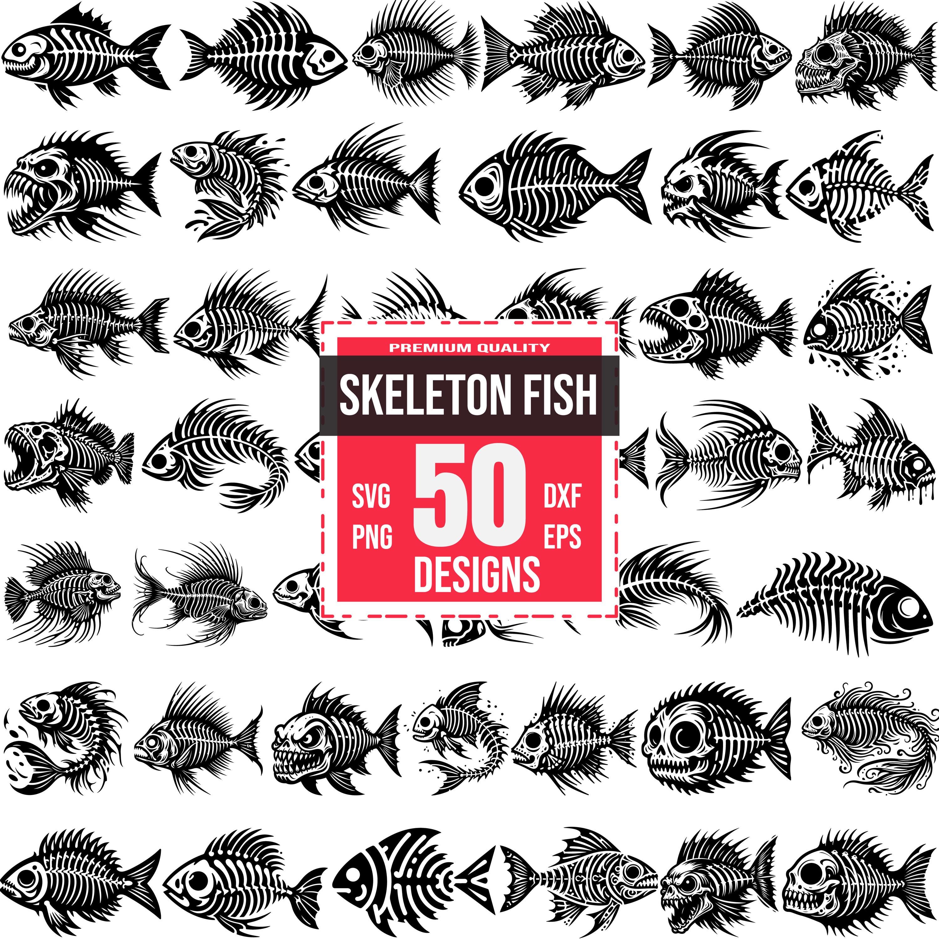 Skeleton Fish SVG Bundle, Fishing Skull PNG, Gothic Fish DXF, Spooky ...