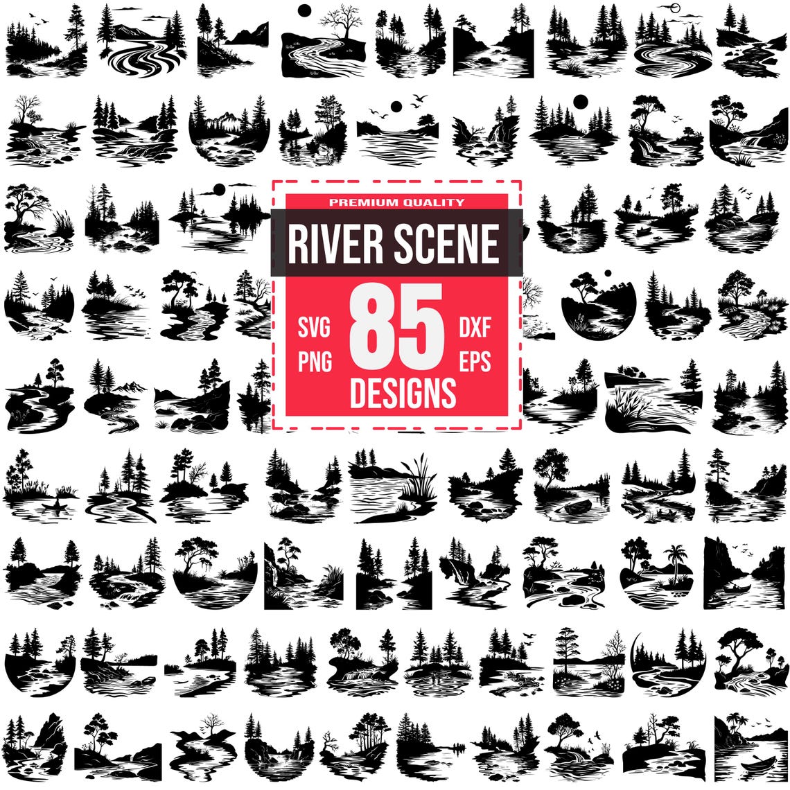 River Scene Svg Bundle, Nature Scene Svg, Landscape Svg, River ...