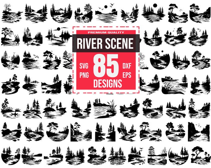 83 River Flow SVG PNG PDF Dxf Bundle, Flowing Stream and Forest River ...