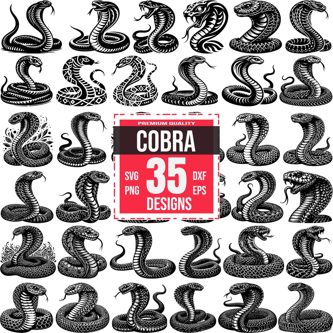 35 Cobra Snake SVG Bundle, Venomous Serpent PNG, Tribal Snake DXF ...