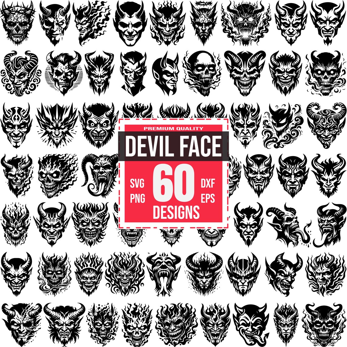 Devil Face SVG Bundle | 60 Demonic & Gothic Designs | Horror, Occult ...