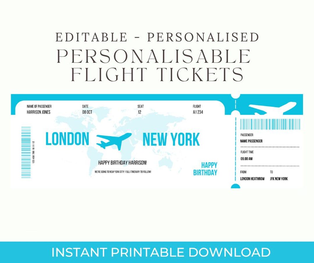 Custom Flight Ticket Canva Template • Digital Download • Travel Gift ...