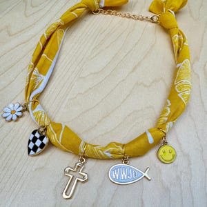 Green and Gold Christian School Spirit Bandana Charm Necklace, Cross ...