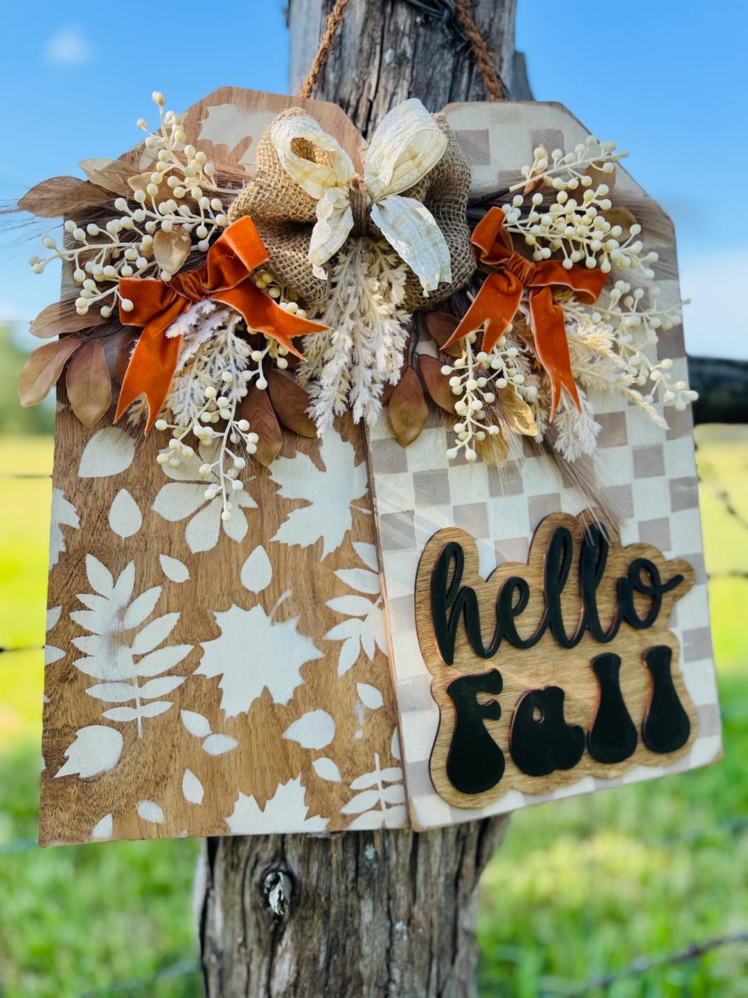Hello Fall Wood Tags Front Door Hanger Decor - Etsy