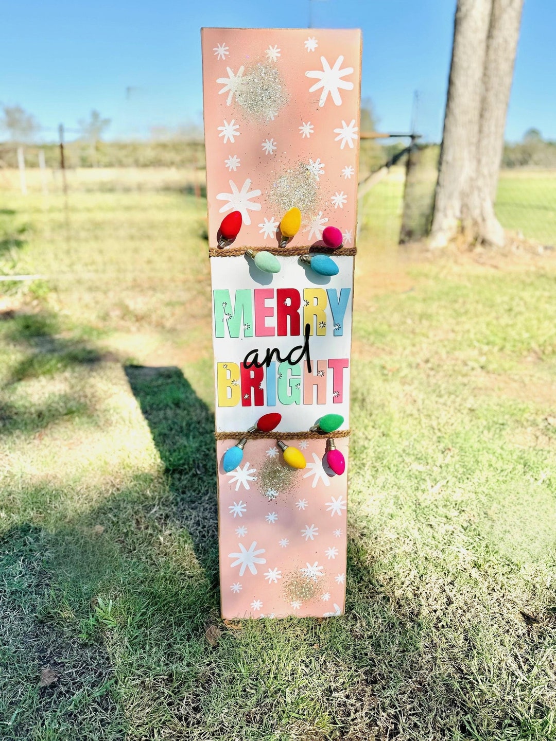 Christmas Front Door Porch Leaner Decor, Merry and Bright Christmas ...