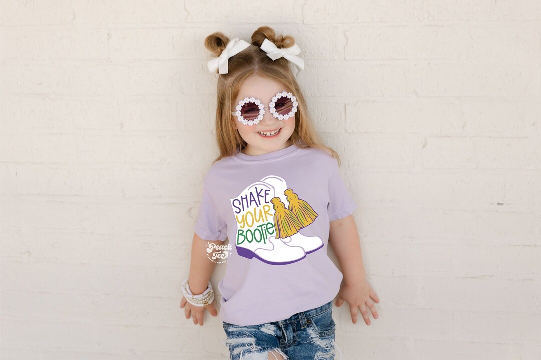 Girls Mardi Gras T-shirt, Shake Your Bootie Majorette Marching Boot T ...