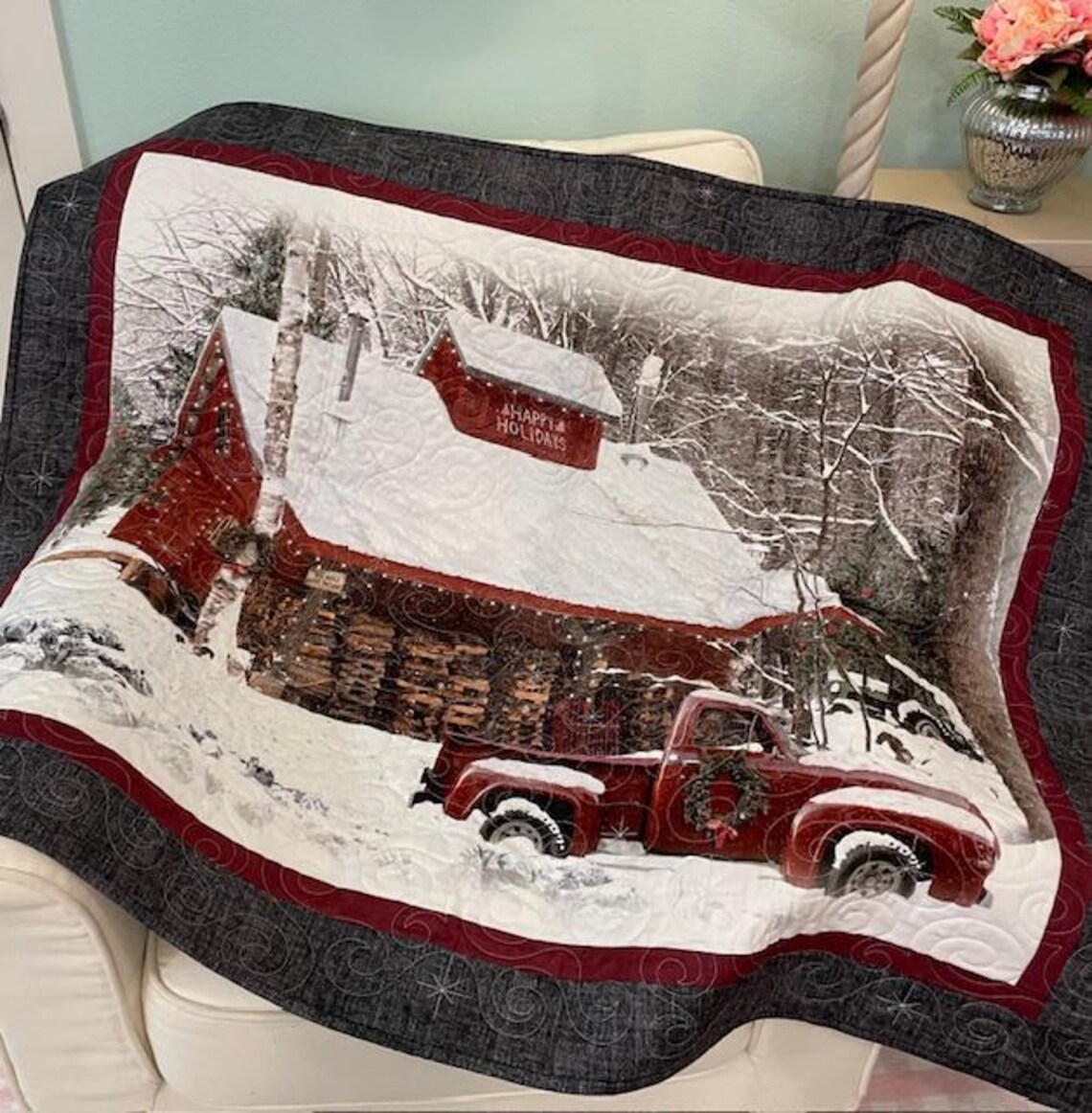 Christmas Red Truck Quilt - Etsy