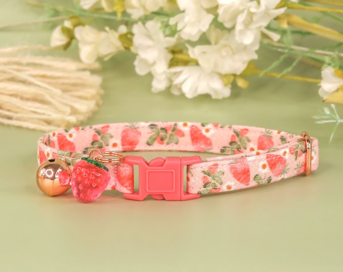 Pink Strawberry Cat Collar, Female Breakaway Cat Collar With Bell ...