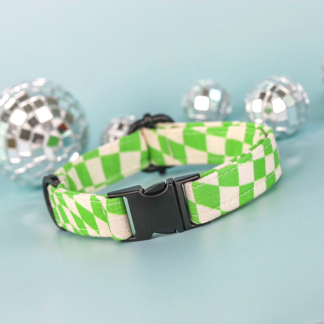Lime Green Groovy Checkered Dog Collar, Custom Boy Dog Collar Y2k ...