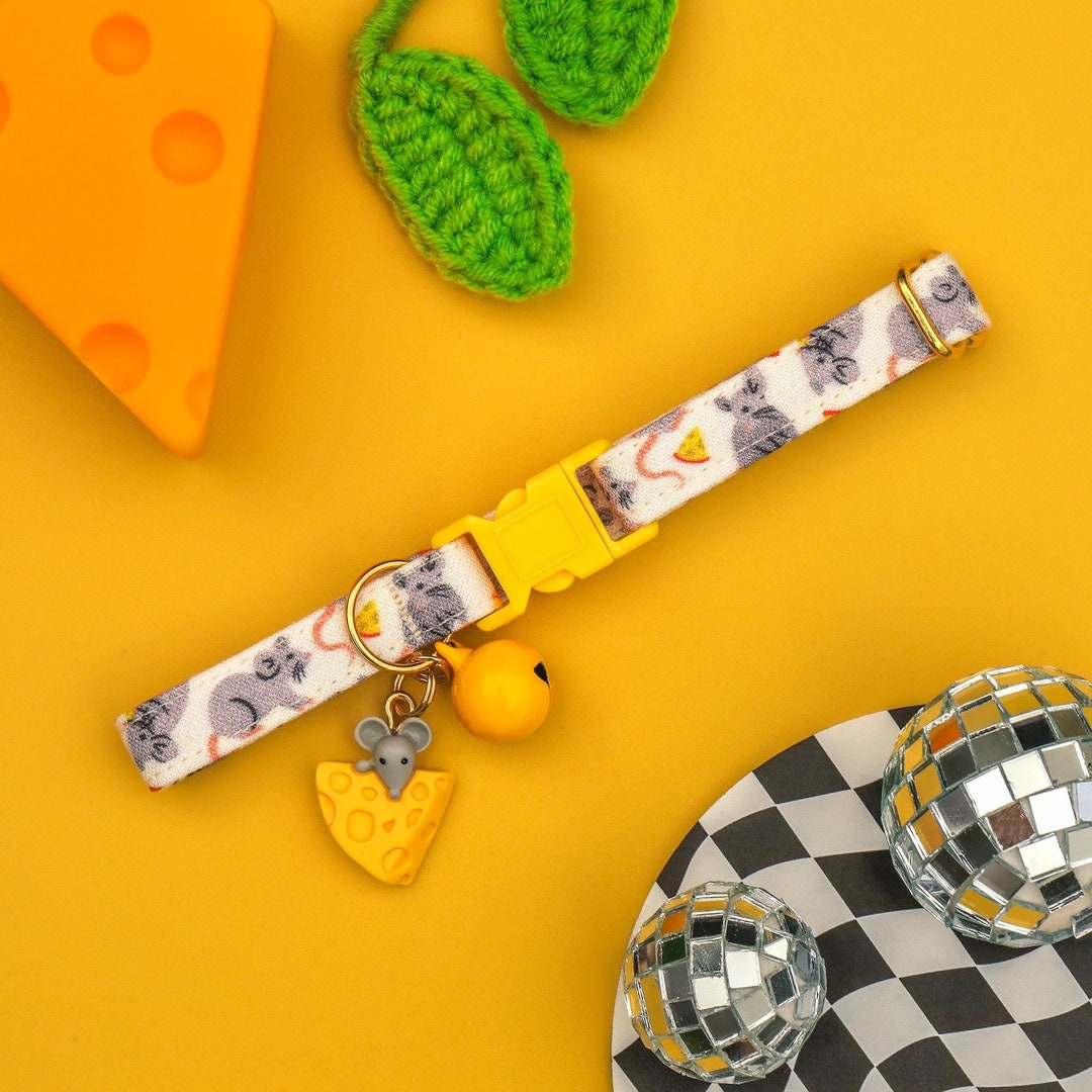 Mouse Cat Collar Breakaway, Mice and Cheese Breakaway Cat Collar, Cute ...