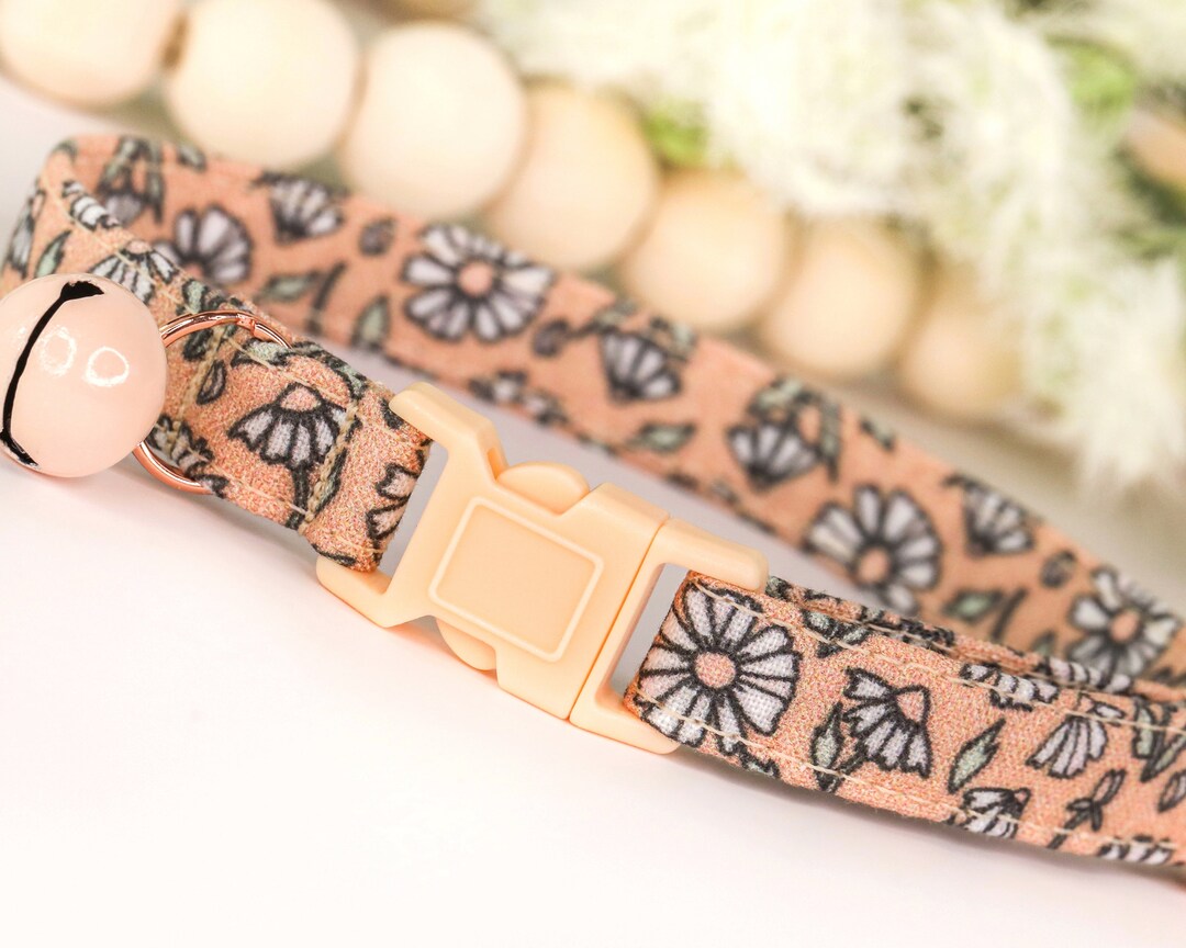 Neutral Floral Cat Collar With Bell Spring Breakaway Cat - Etsy