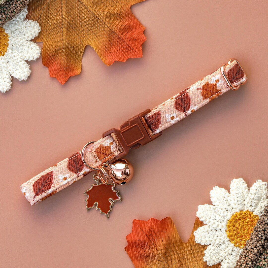 Maple Leaf Daisy Cat Collar With Bell and Charm, Fall Breakway Cat ...
