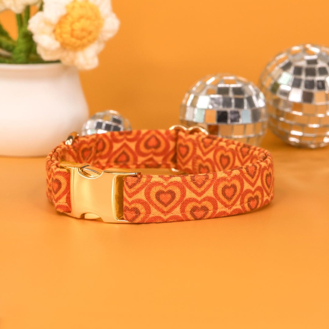 70s Groovy Heart Dog Collar, Cute Retro Custom Dog Collar, Orange Y2k ...
