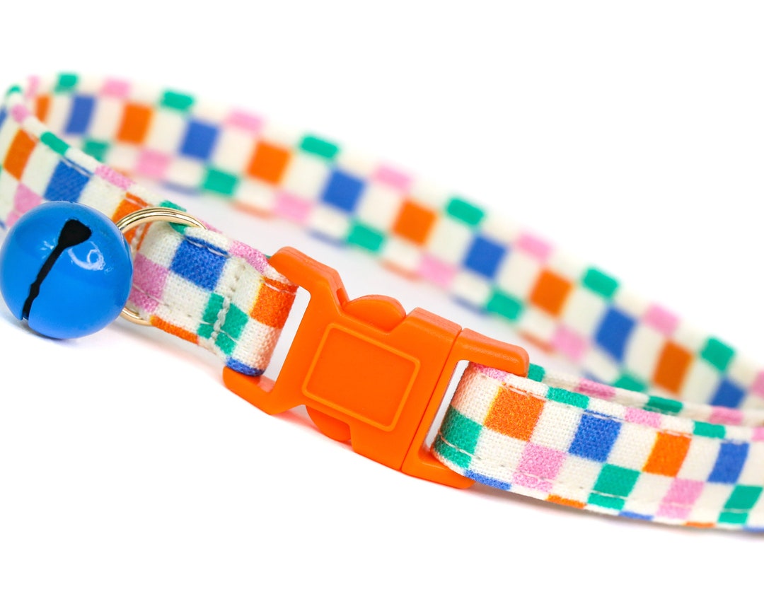 Retro Checkered Cat Collar With Bell Colorful Male Cat - Etsy