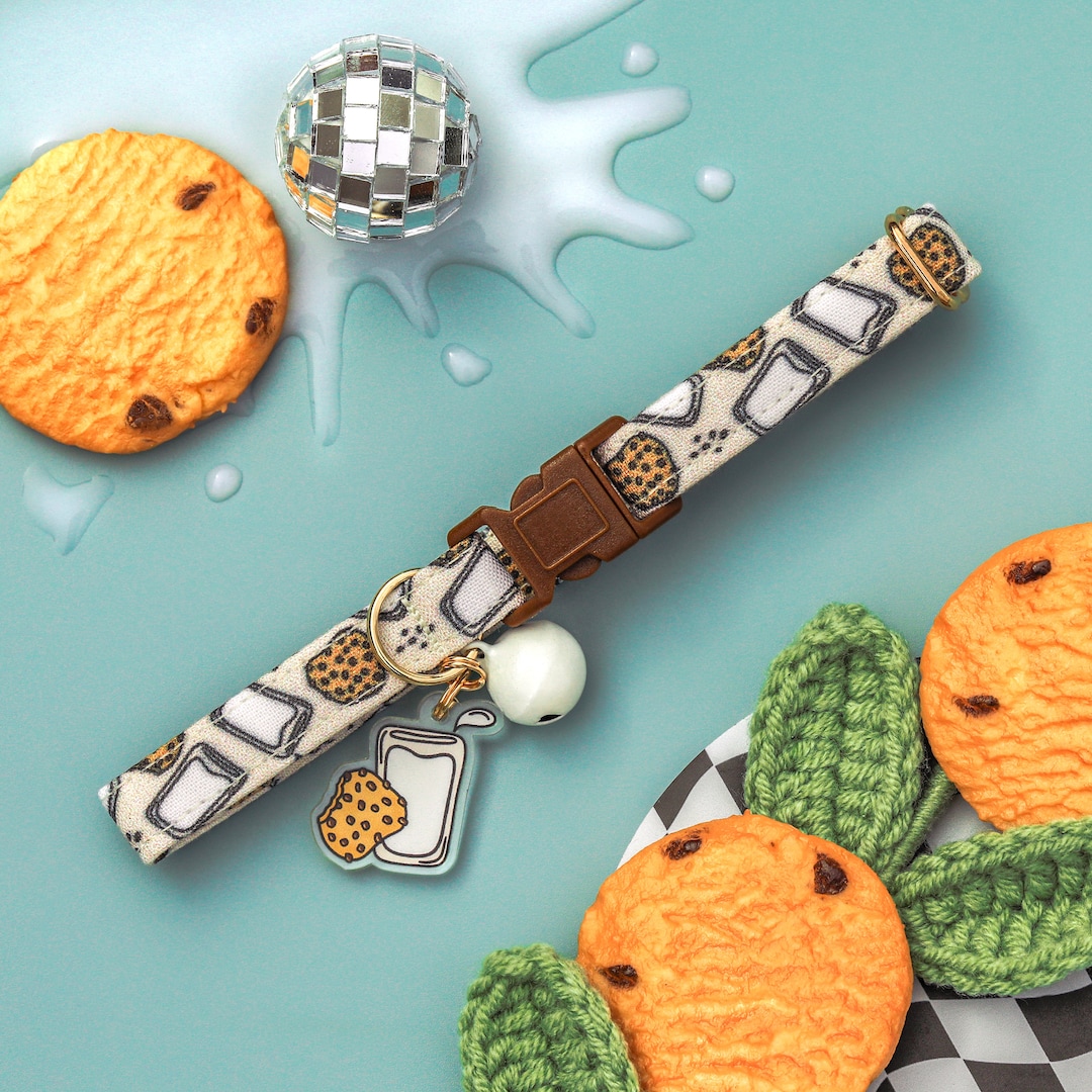 Milk and Cookies Cat Collar, Cute Chocolate Chip Cookie Cat Collar ...