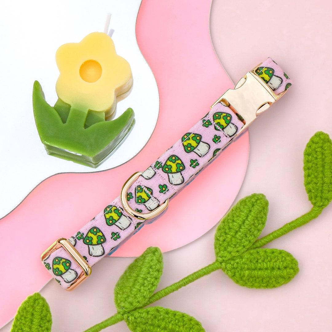 Groovy Floral Mushroom Dog Collar, Y2k Dog Collar With Daisies, Purple ...