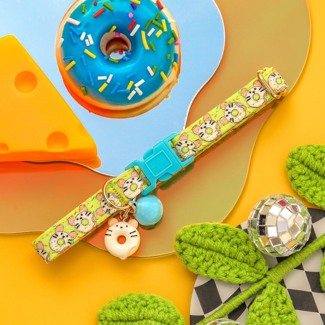 Mice Donuts Cat Collar With Bell and Charm, Mouse Doughnut Fun ...