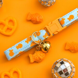 Gold Fish Cat Collar With Bell and Charm, Blue Breakaway Cat Collar ...