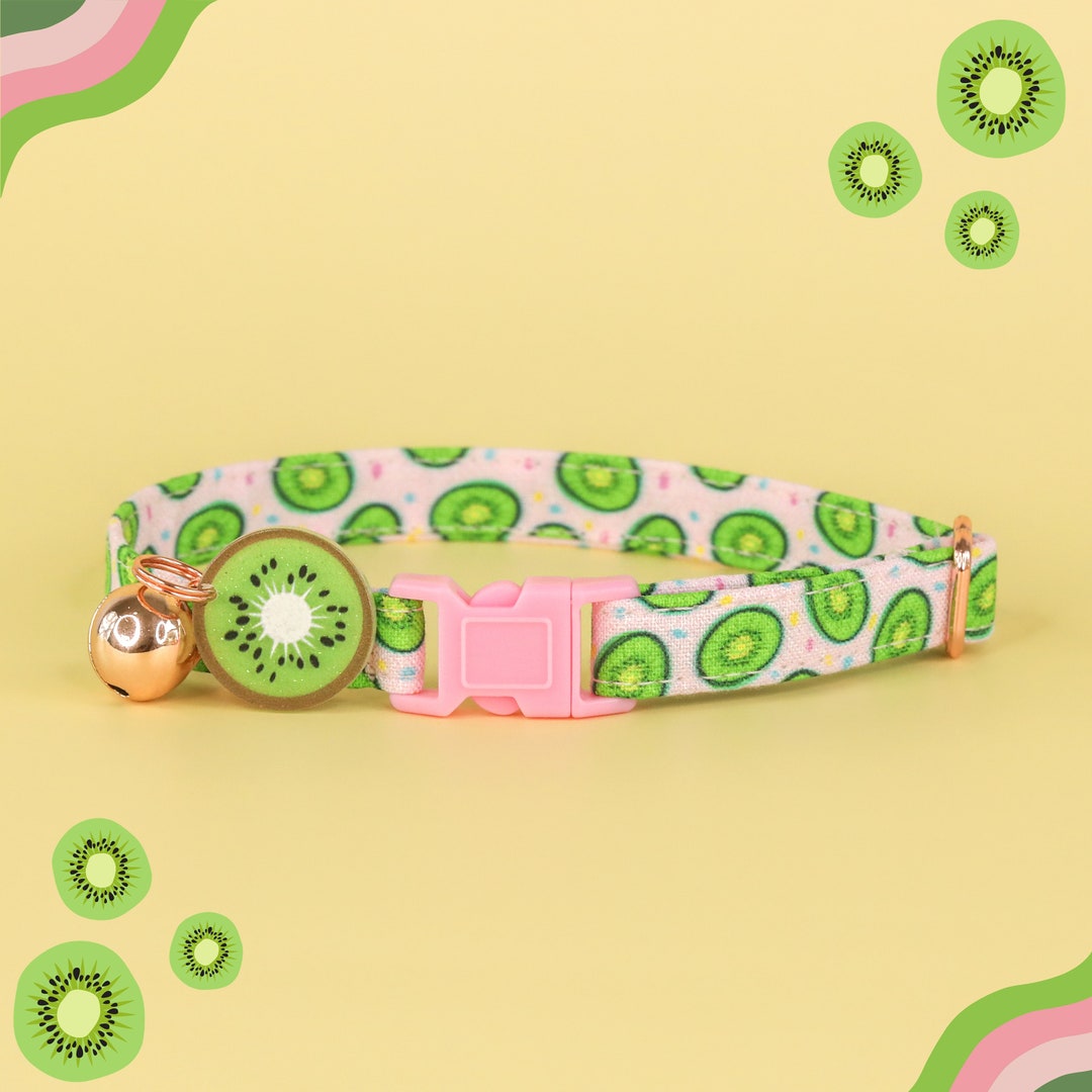 Kiwi Cat Collar With Bell and Charm, Breakaway Cat Kiwi Collar, Cute ...
