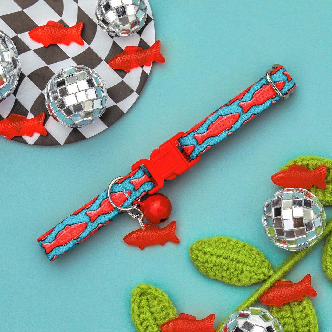 Fish Cat Collar With Bell and Charm, Cute Boy Cat Breakaway Collar ...