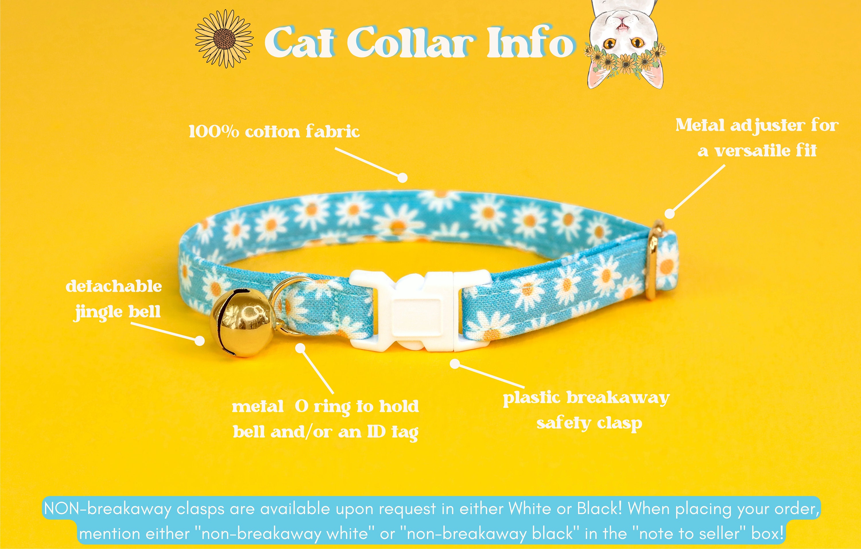 Sage Green Daisy Cat Collar Floral Breakaway Cat Collar With - Etsy