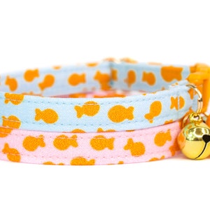 Gold Fish Cat Collar With Bell and Charm, Blue Breakaway Cat Collar ...