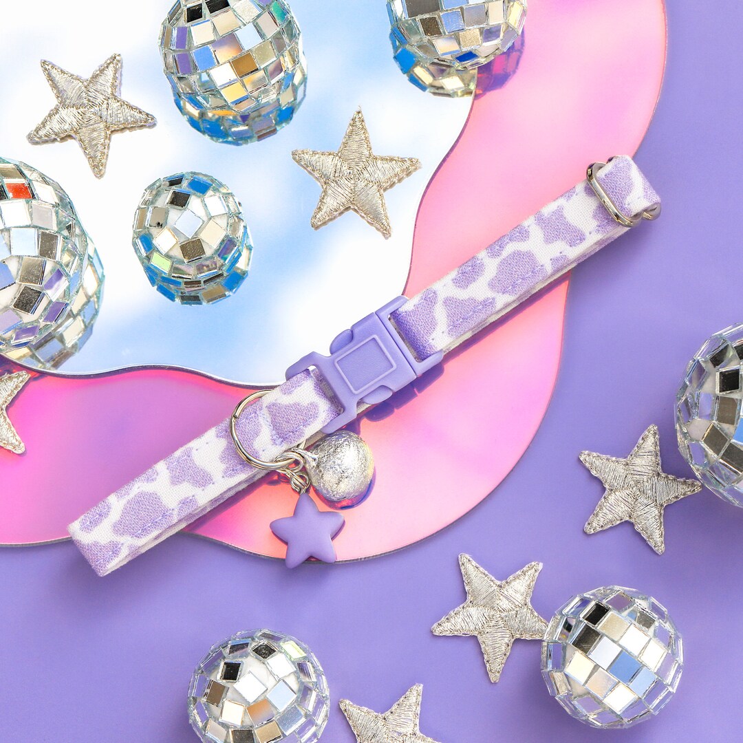 Space Cowgirl Cat Collar With Bell and Star Charm, Purple Cow Breakaway ...