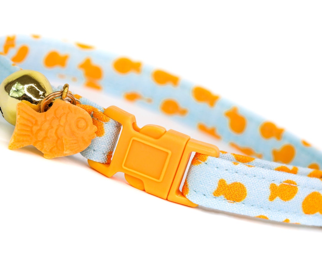 Gold Fish Cat Collar With Bell and Charm Blue Breakaway Cat - Etsy