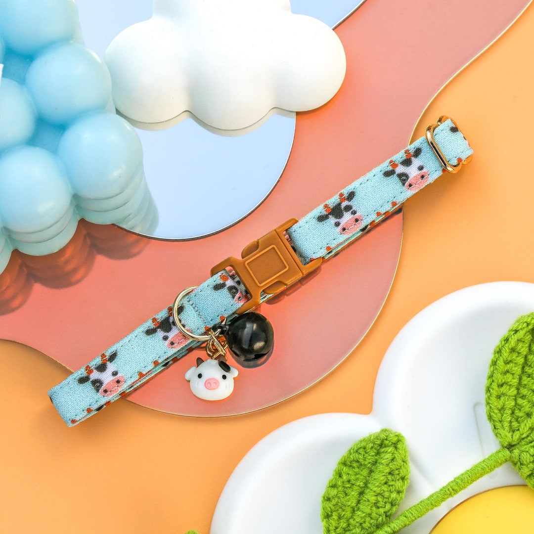 Cow Cat Collar, Cute Farm Breakaway Cat Collar With Bell, Blue Boy Cat ...