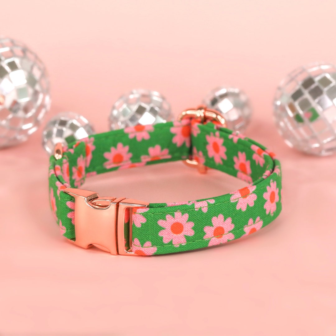 Groovy Floral Dog Collar, Cute Retro Dog Collar, Pink Daisy Dog Collar ...