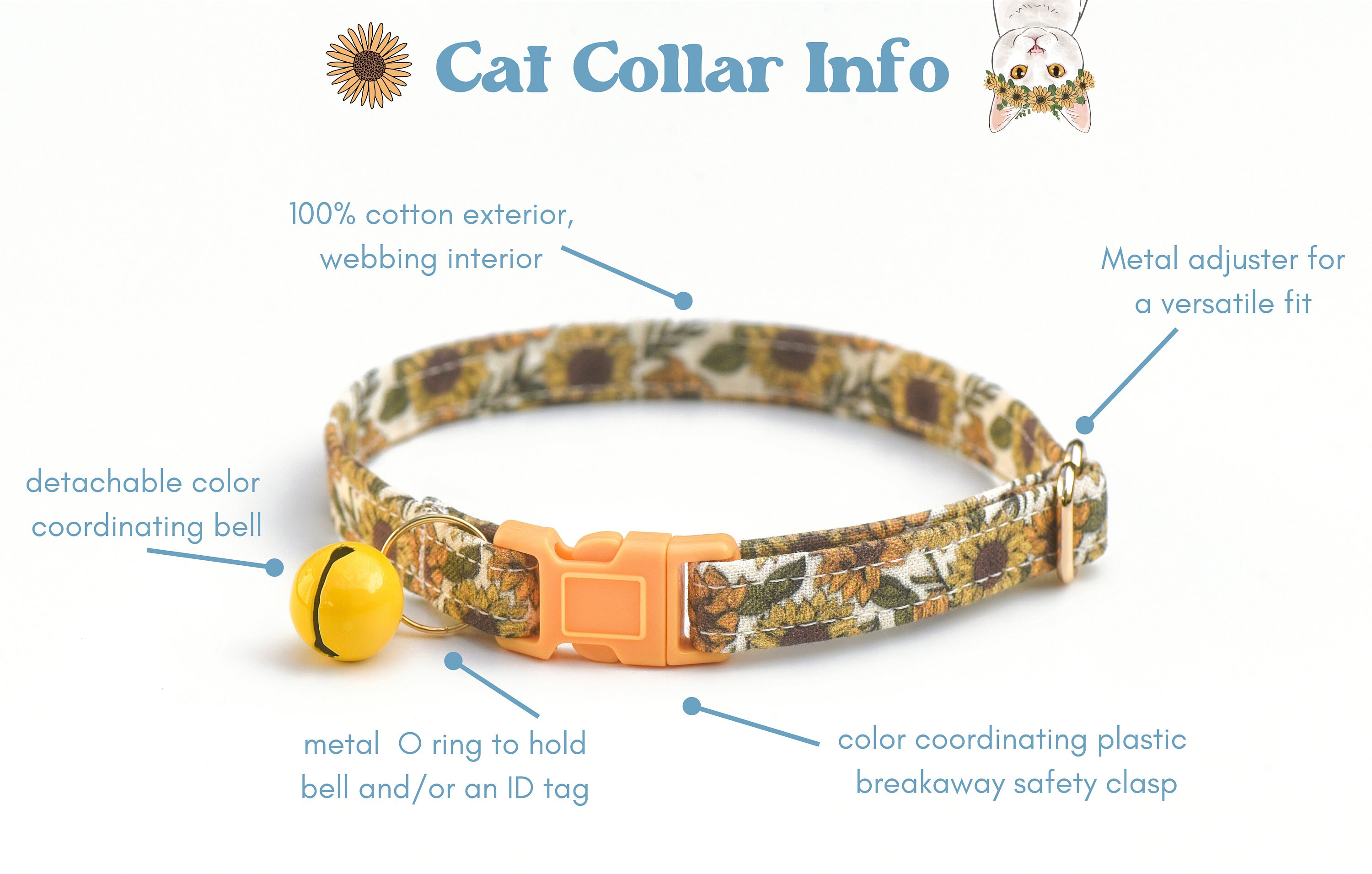 Maple Leaf Daisy Cat Collar With Bell and Charm Fall Breakway - Etsy