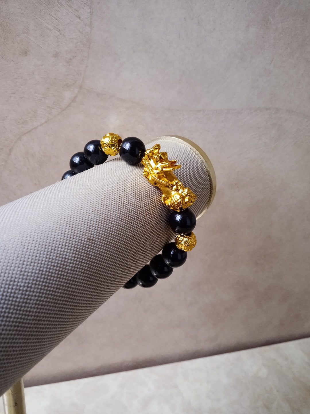 Pi Xiu Pi Yao Feng Shui Good Luck Bracelet, Pixiu & Obsidian 12mm Bead ...