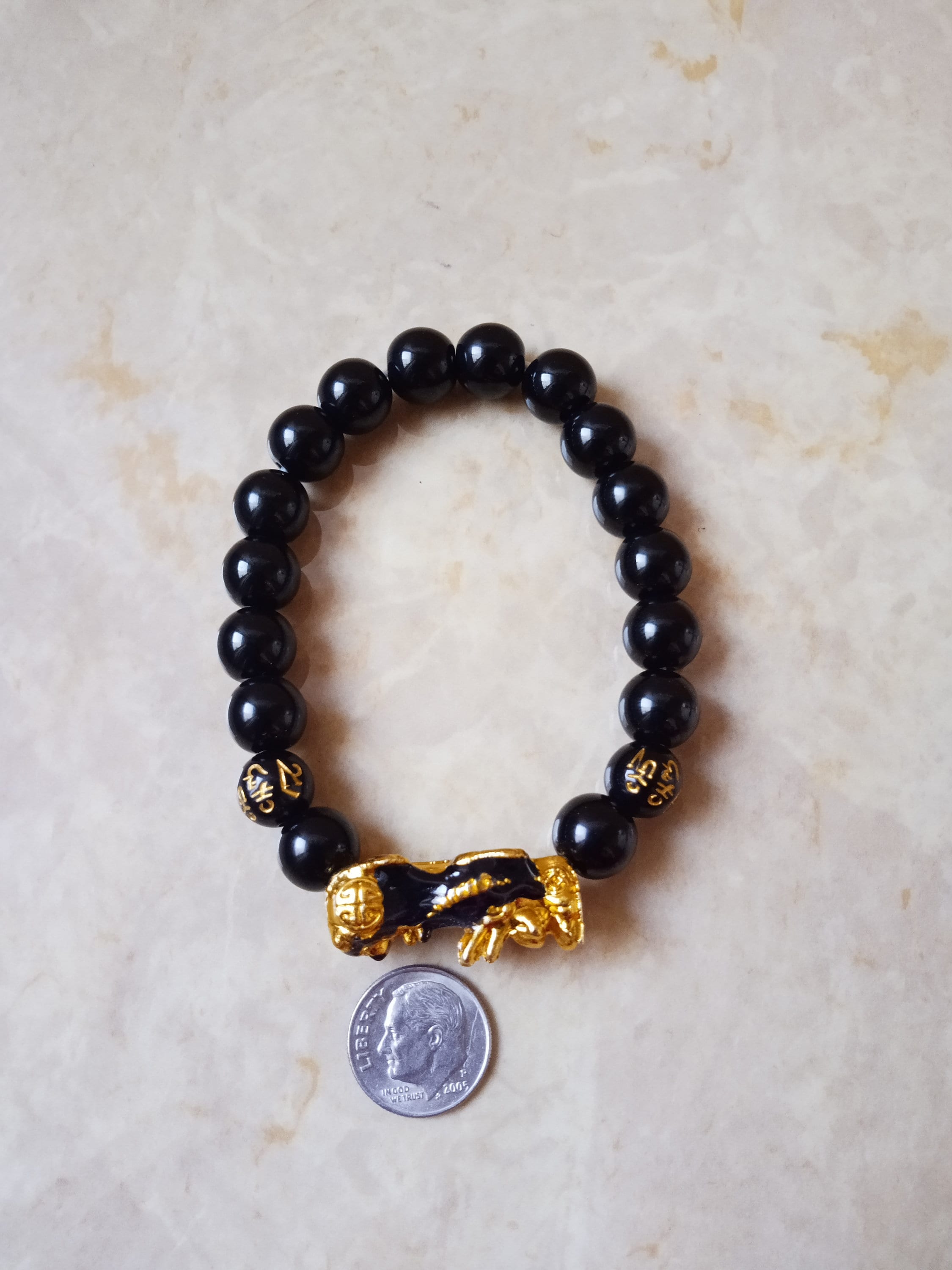 Pi Xiu Pi Yao Feng Shui Good Luck Bracelet, Pixiu & Obsidian 10mm Bead ...