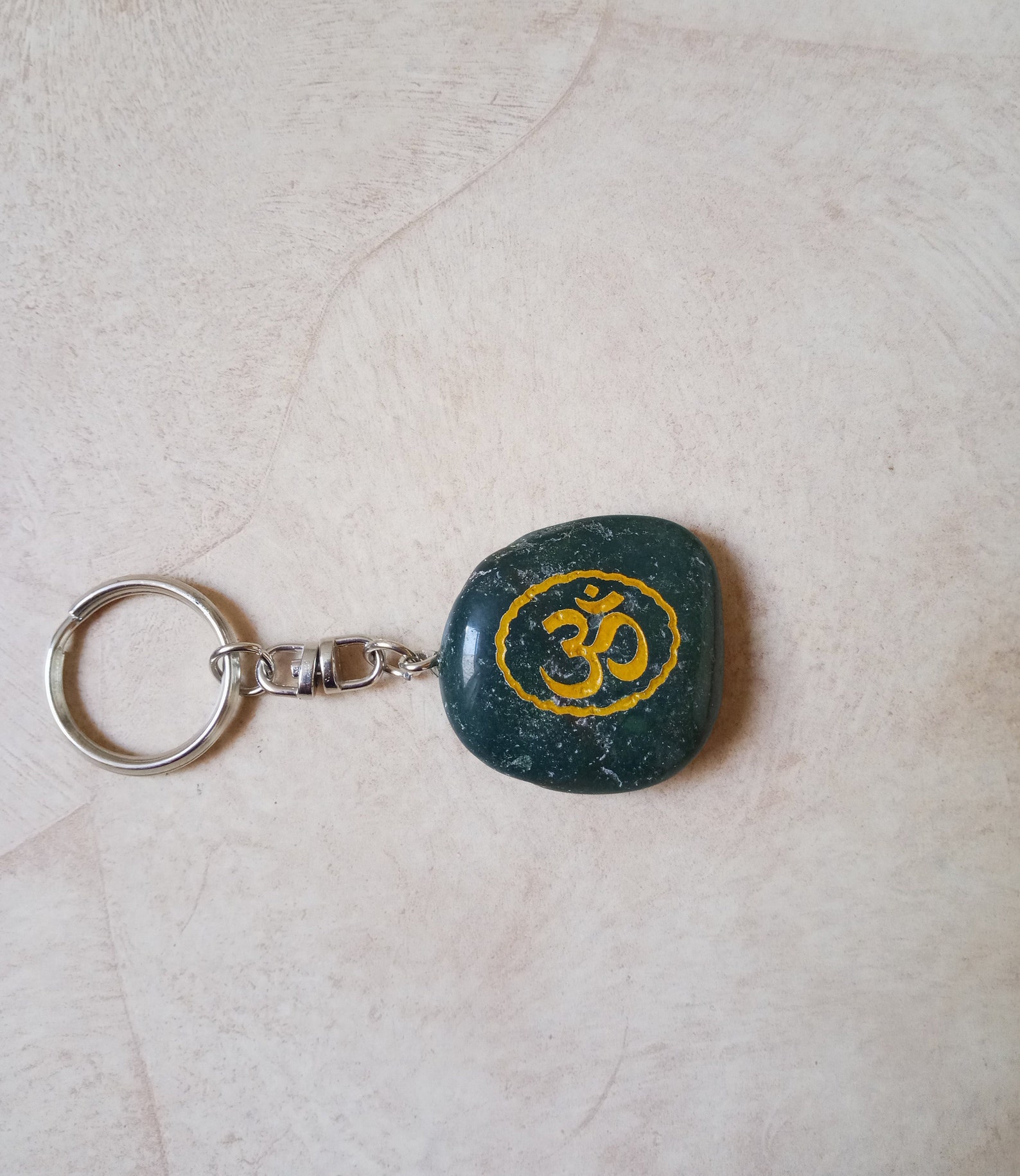 OM Rock Keychain, OM Polished Stone Keyring, Rock Stone Keychain ...