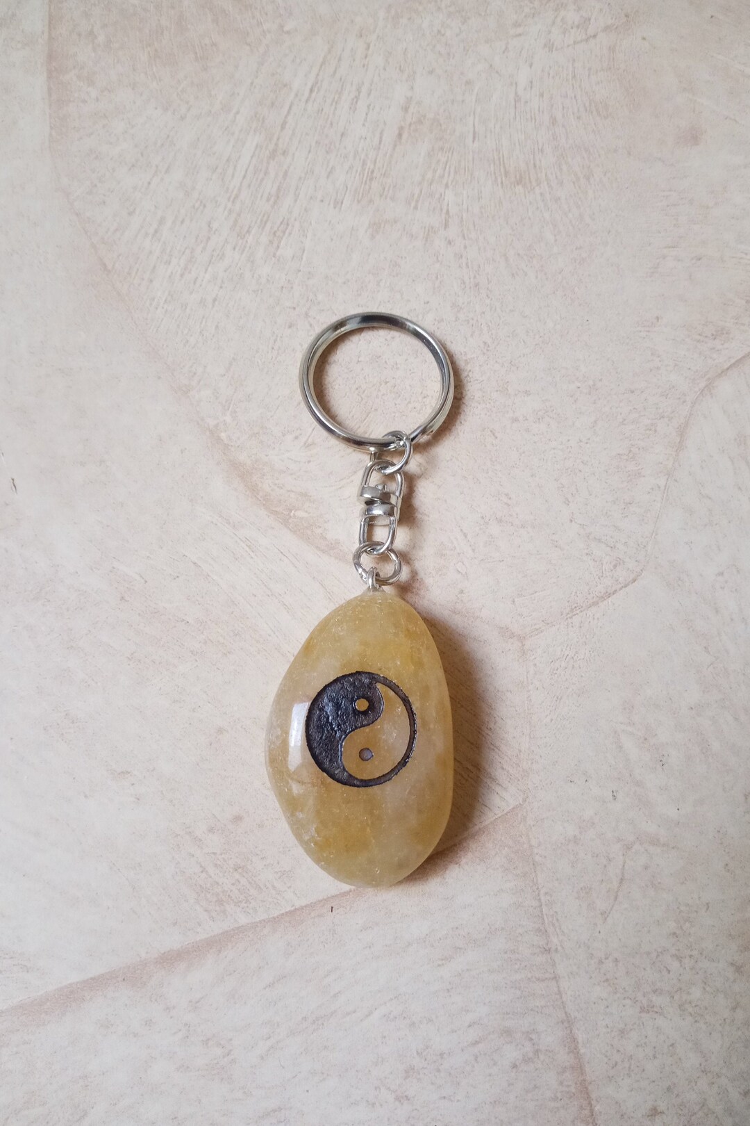 Yin Yang Rock Keychain, Yin Yang Polished Stone Keyring, Rock Stone ...