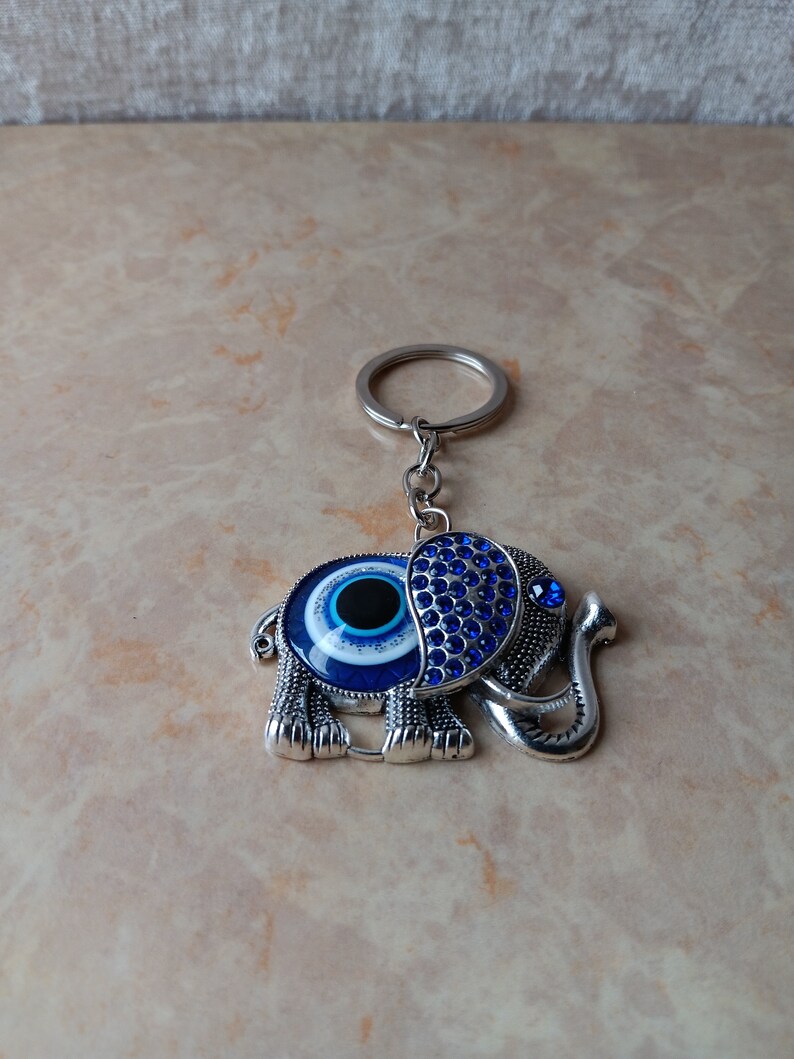 Elephant & Nazar (protection From Evil Eye) Keychain, Good Luck and ...