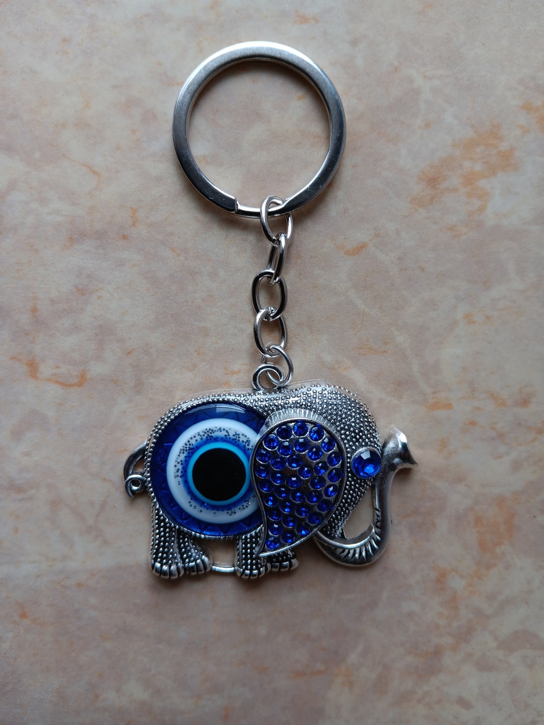Elephant & Nazar (protection From Evil Eye) Keychain, Good Luck and ...
