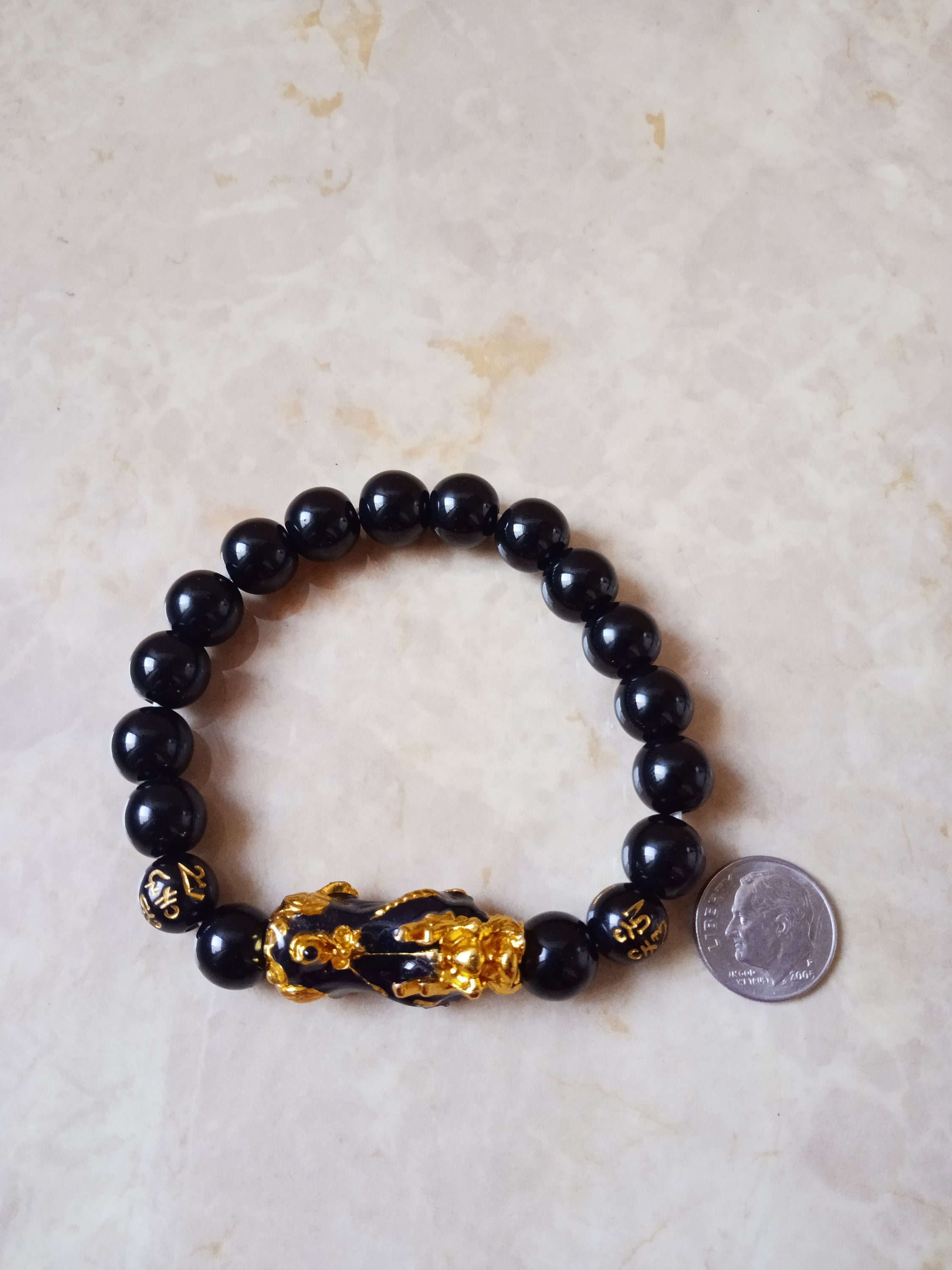 Pi Xiu Pi Yao Feng Shui Good Luck Bracelet, Pixiu & Obsidian 10mm Bead ...
