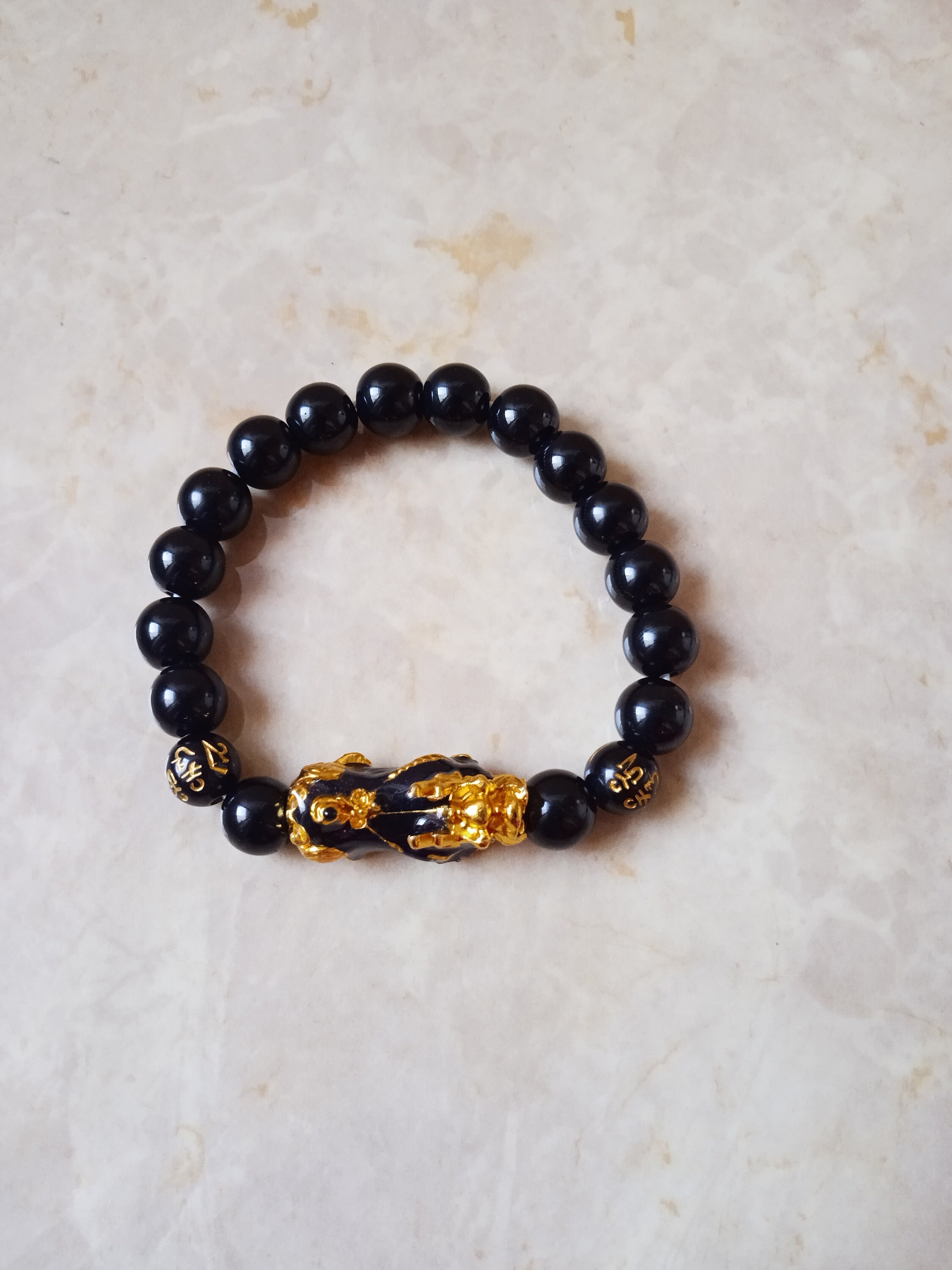 Pi Xiu Pi Yao Feng Shui Good Luck Bracelet, Pixiu & Obsidian 10mm Bead ...