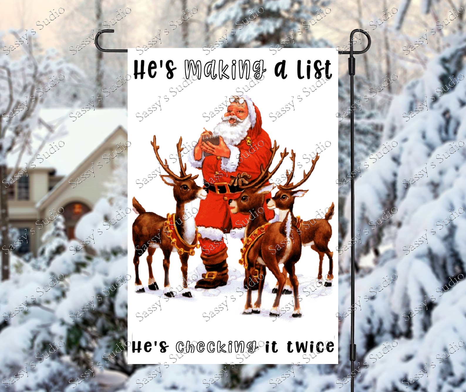 He's Making His List. He's Checking It Twice, Christmas Garden Flag ...