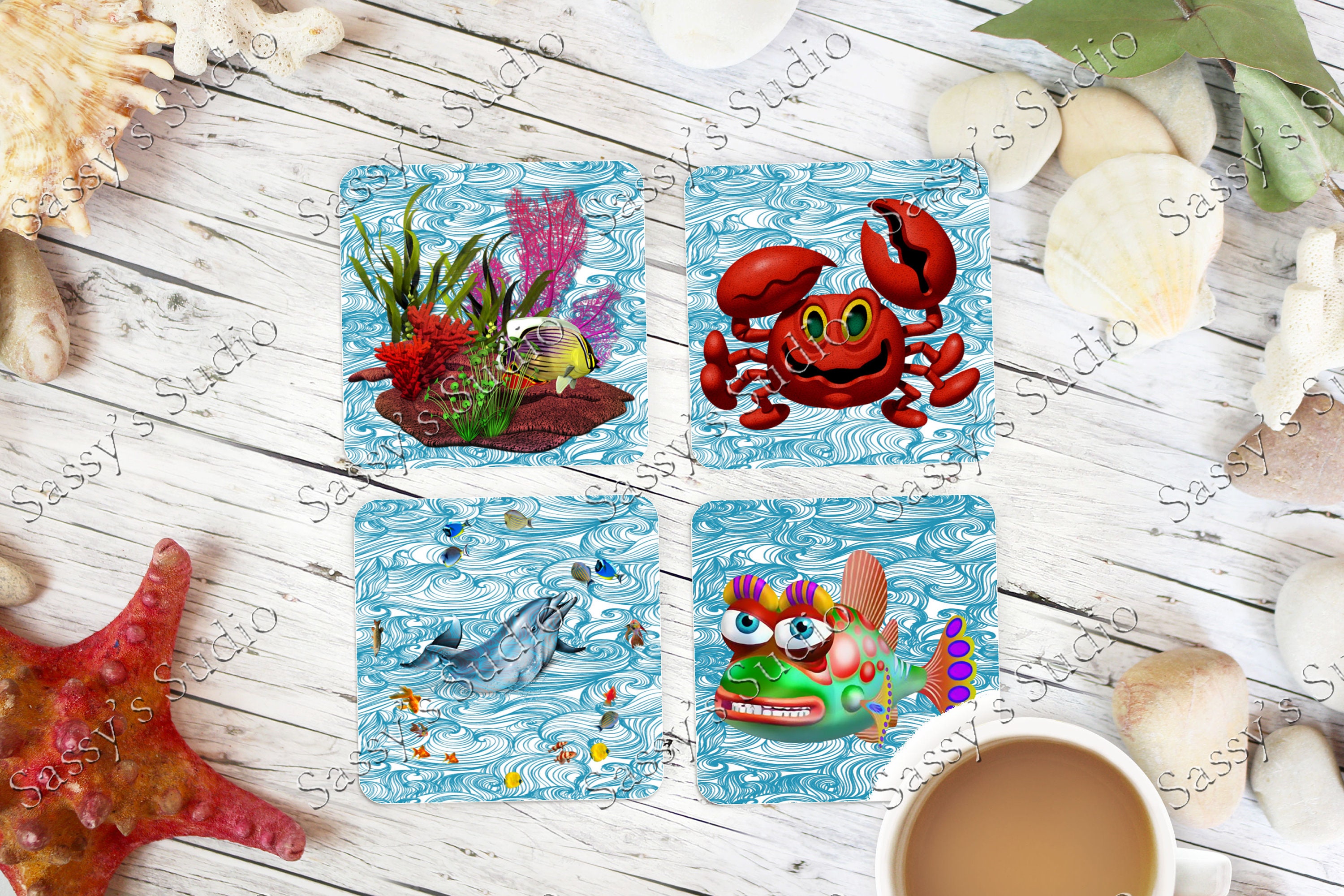 Coasters Sublimation Ocean Sublimation Fish Sublimation | Etsy