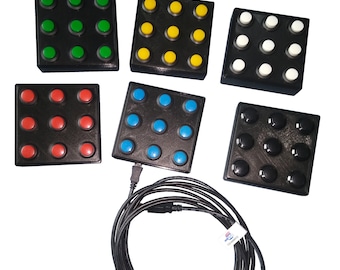 PC USB Button Box 28 Functions Back Lit Red With Neon Labels Sheet for ...