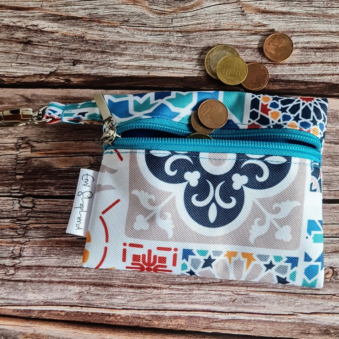 Small Coin Pouch With Keychain, Blue Zipper Pouch, Cute Coin Holder ...
