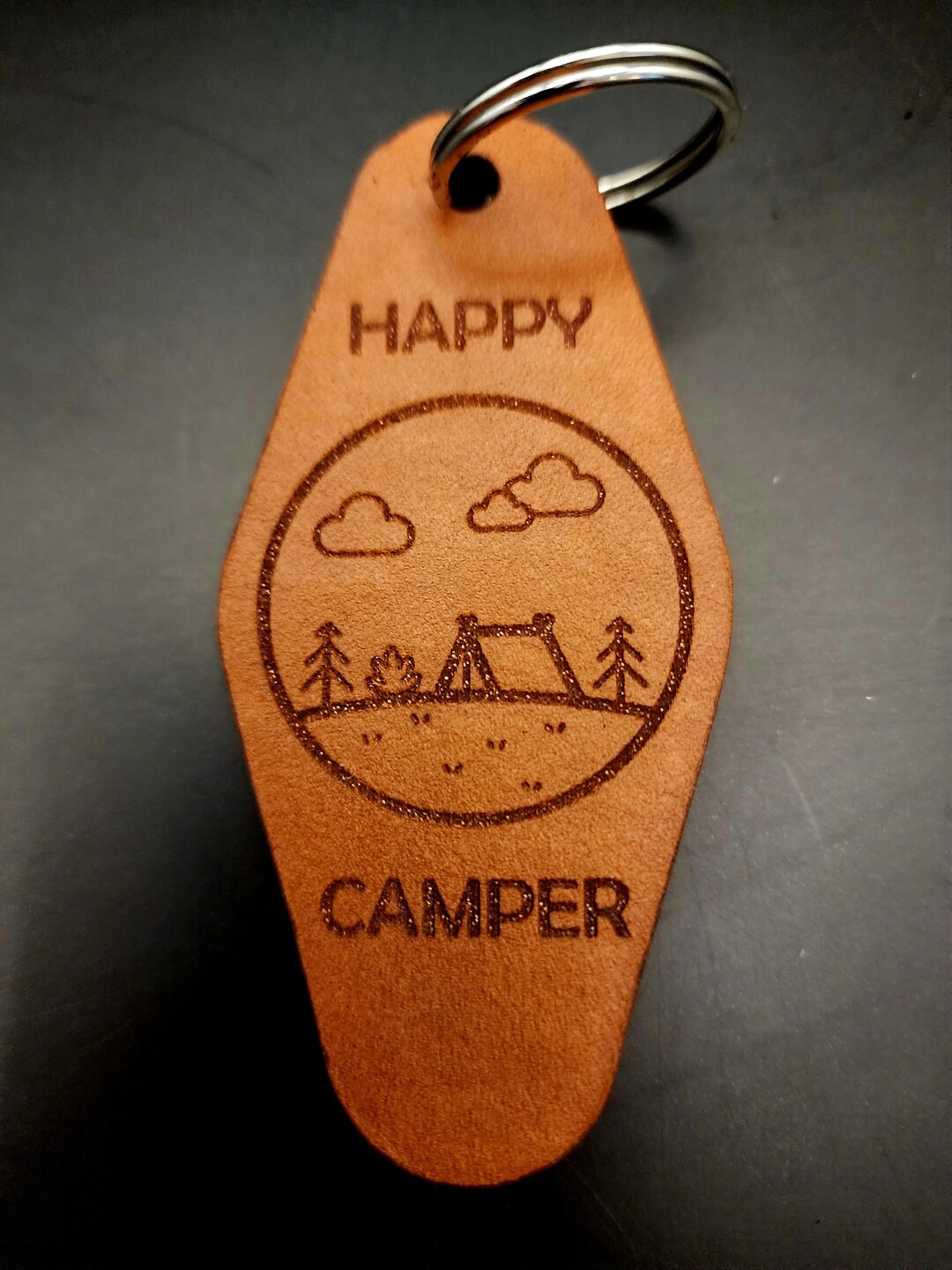 Vintage Motel Keychain Happy Camper Leather Keychain - Etsy