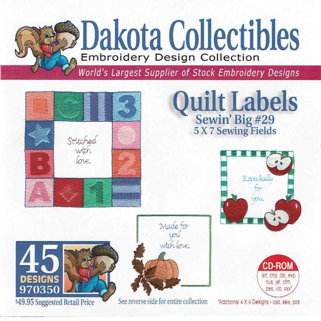 Dakota Collectables Embroidery Design CD 970350 "quilt Labels #29 ...