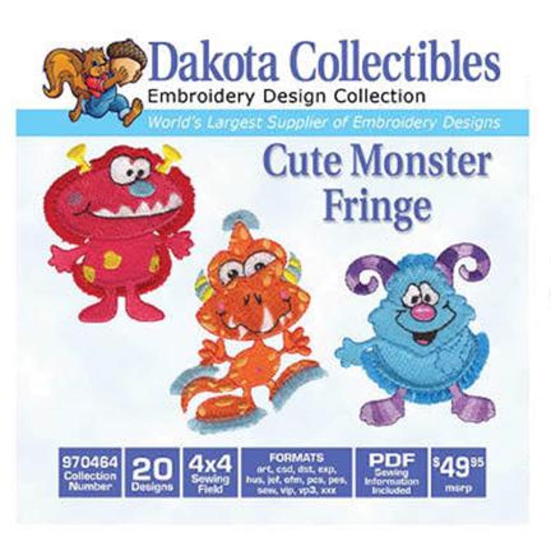 Dakota Collectables Embroidery Design CD 970464 "cute Monster Fringe ...