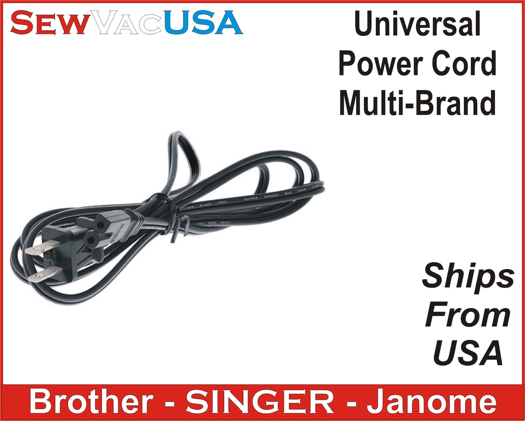 Sewing Machine Power Cord Fits SINGER, Brother, Bernina Viking Babylock ...