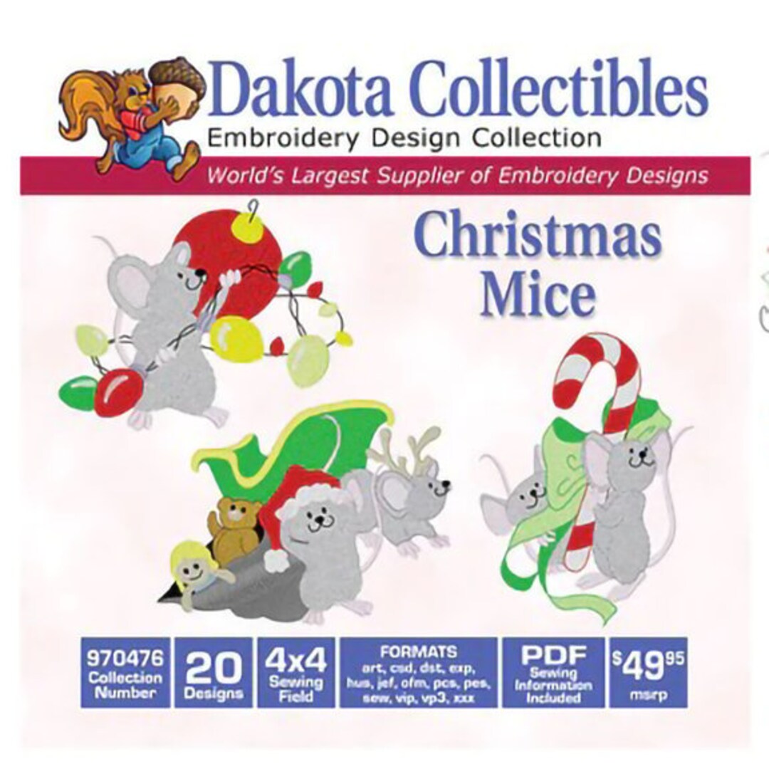 Dakota Collectables Embroidery Design CD 970476 "christmas Mice ...